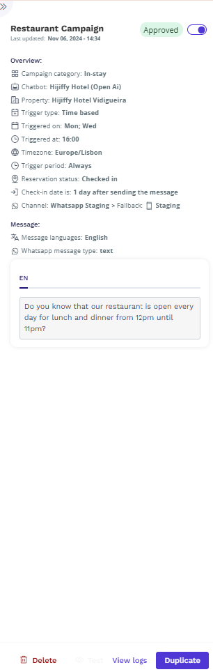 Messaging Campaigns: List of campaigns